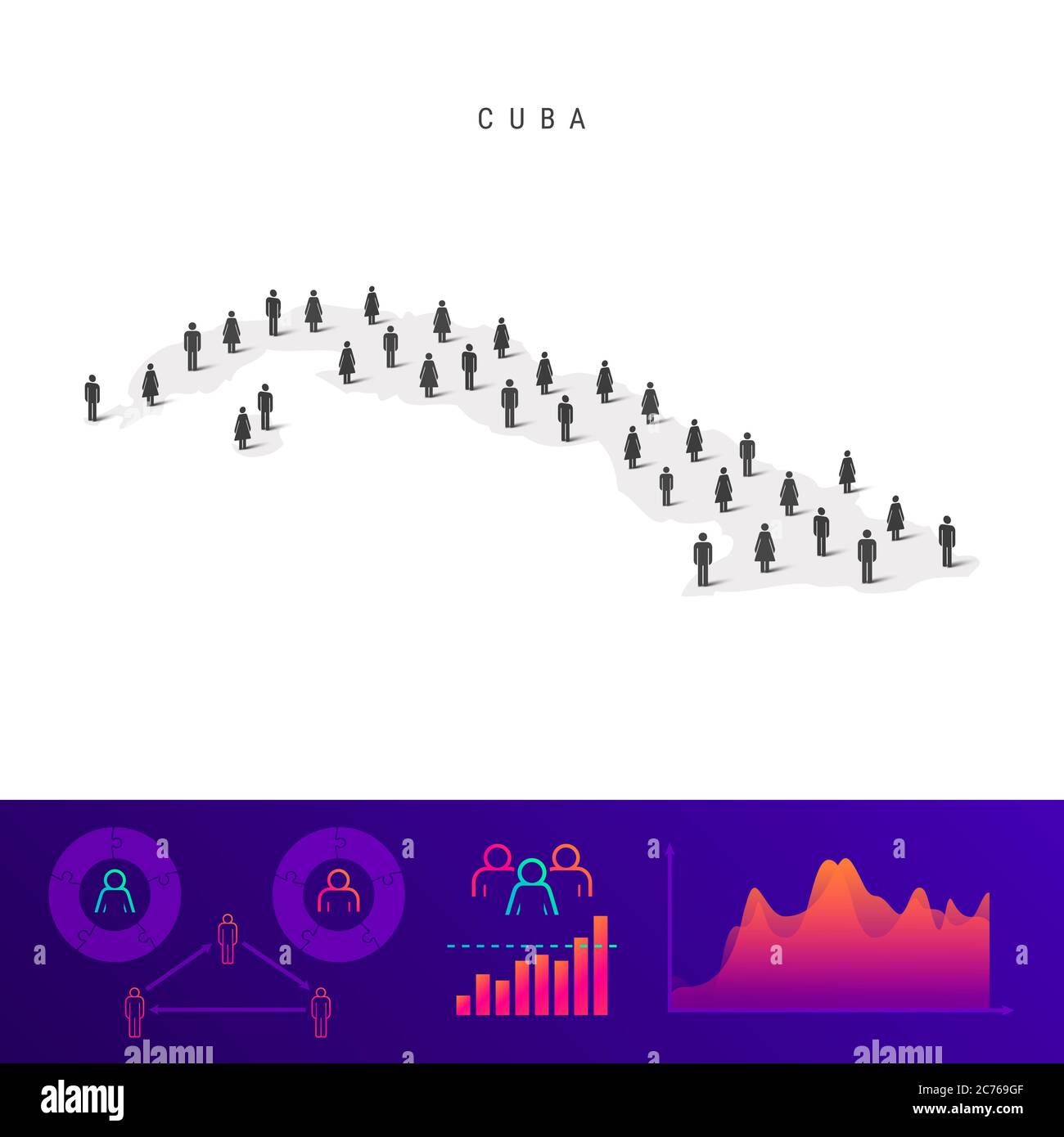 Cuba people map. Detailed silhouette. Mixed crowd of men and women ...