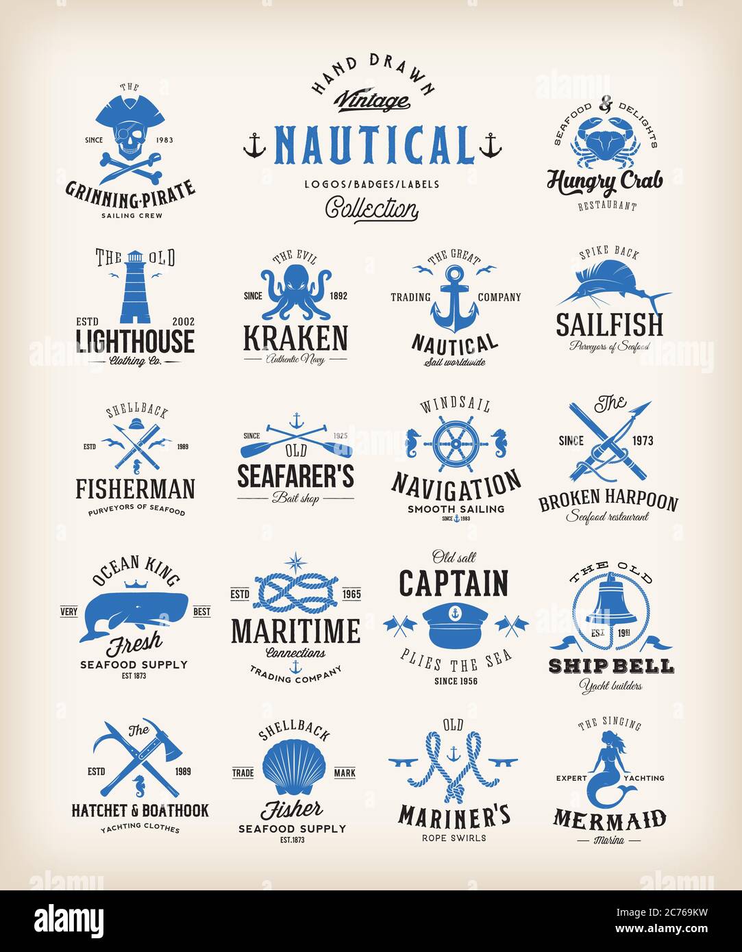Abstract Retro Nautical Labels Collection. Vintage Sea Emblems, Signs ...
