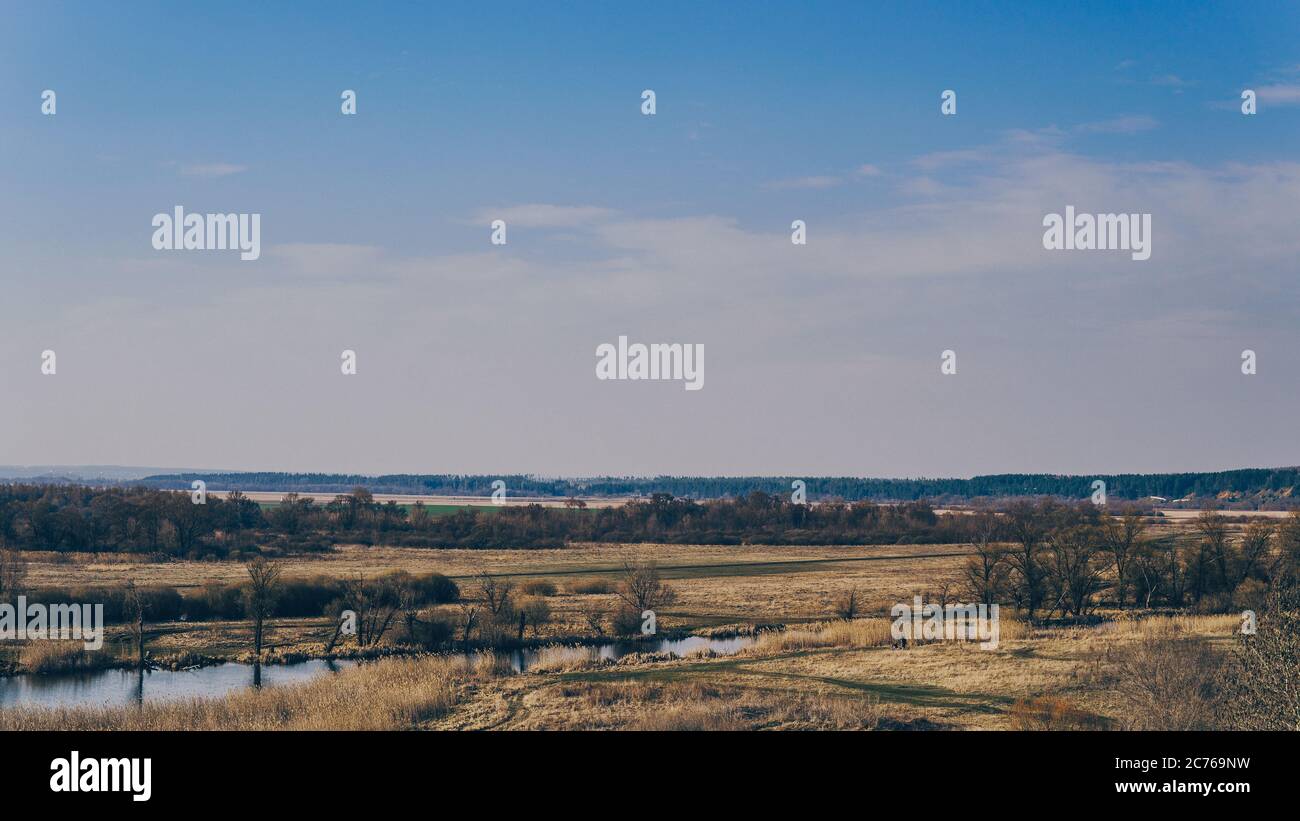 A quiet river in a green rural area. Beautiful landscape with a river ...