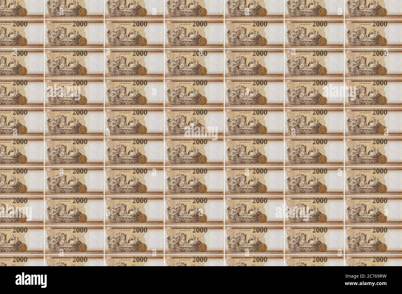 2000 Hungarian forint bills printed in money production conveyor ...