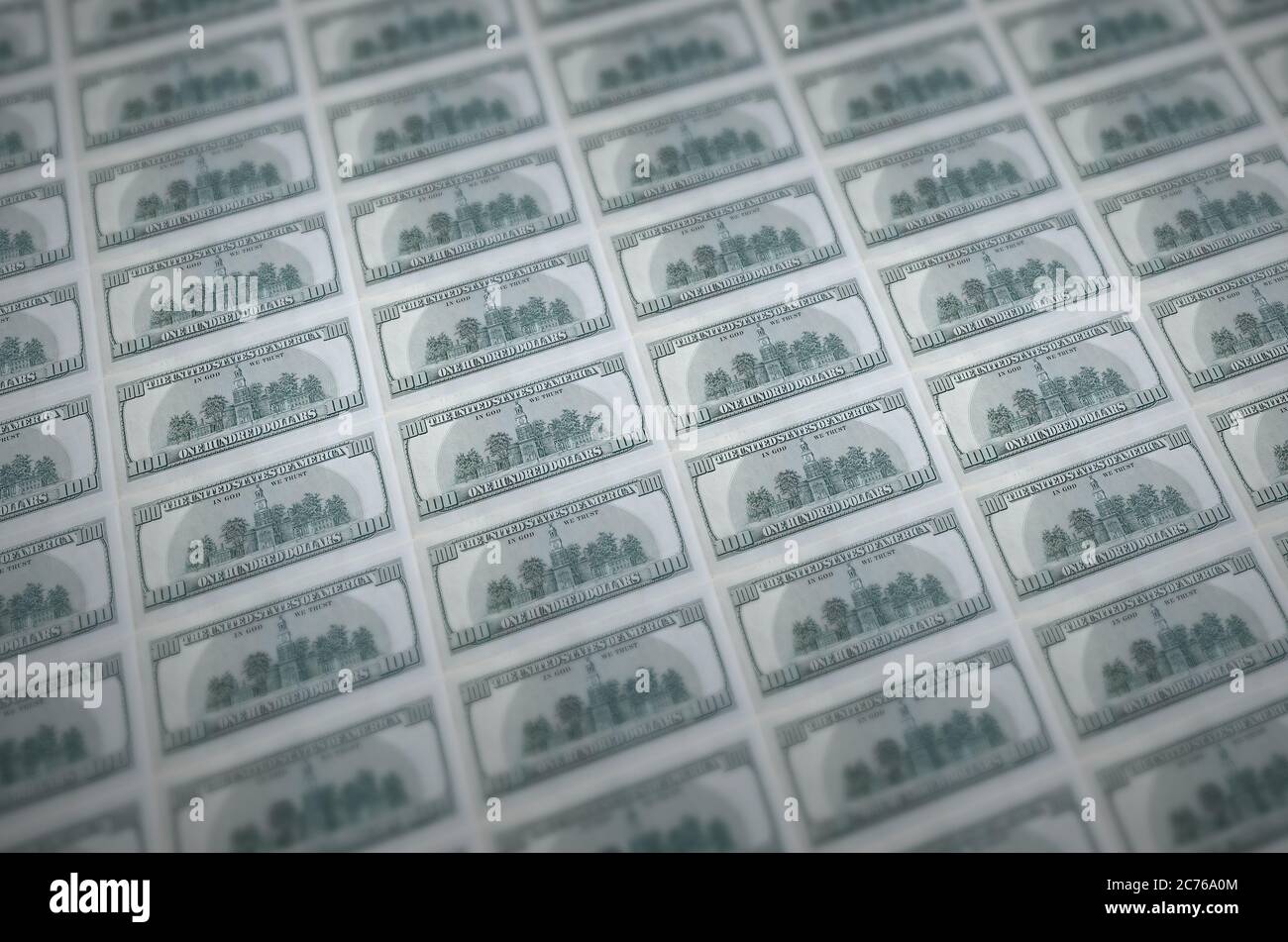 100 US dollars bills printed in illegal money production conveyor ...