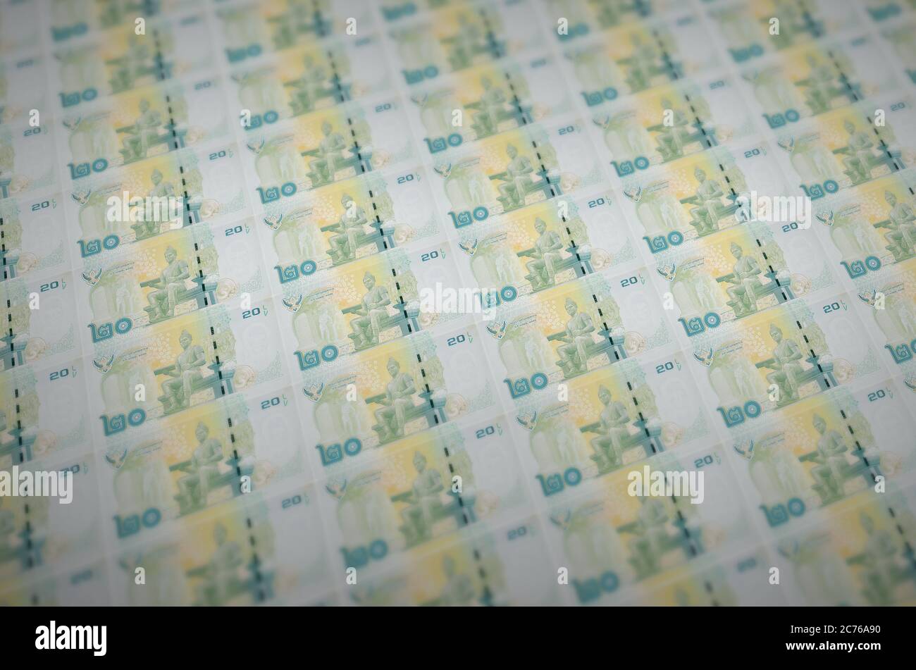 20 Thai Baht bills printed in illegal money production conveyor ...