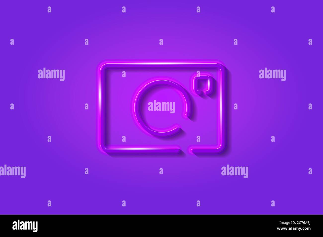Photo camera glowing 3D symbol, card template. Realistic illustration ...