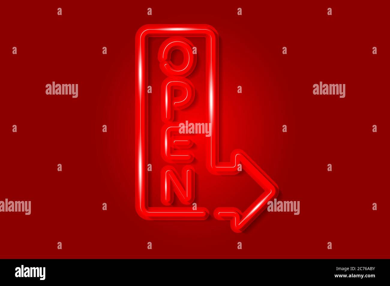 Red open arrow glowing 3D symbol, card template. Realistic illustration ...