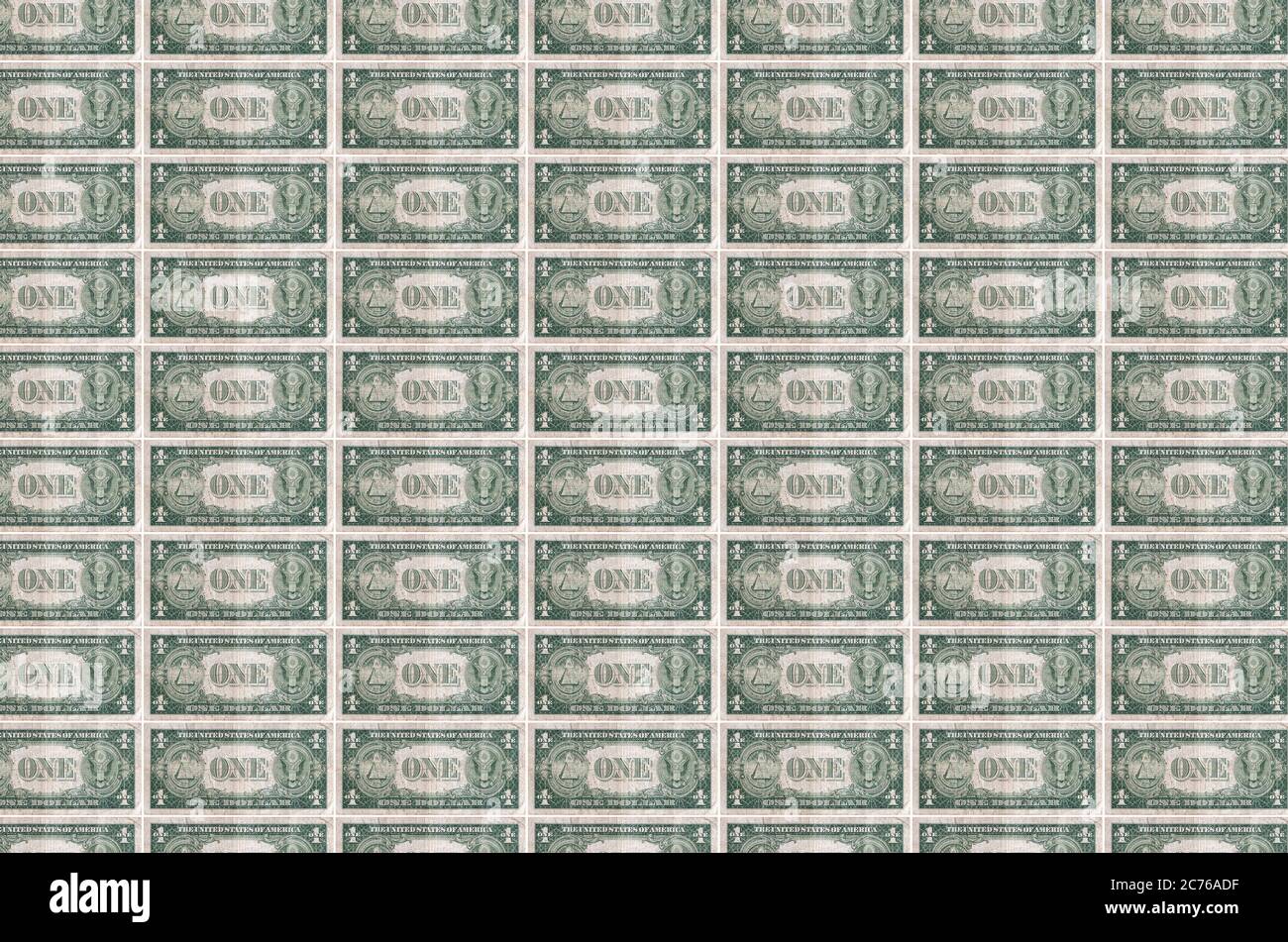 1 US dollar bills printed in money production conveyor. Collage of many ...
