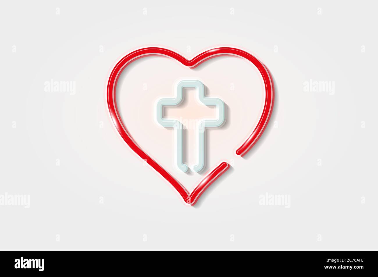 Cross and heart, Jesus in the heart glowing 3D symbol, card template ...