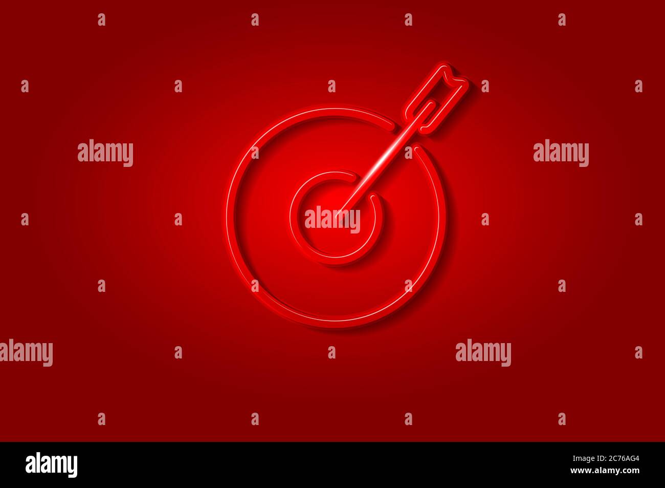 Red arrow in the red target glowing 3D symbol, card template. Realistic ...