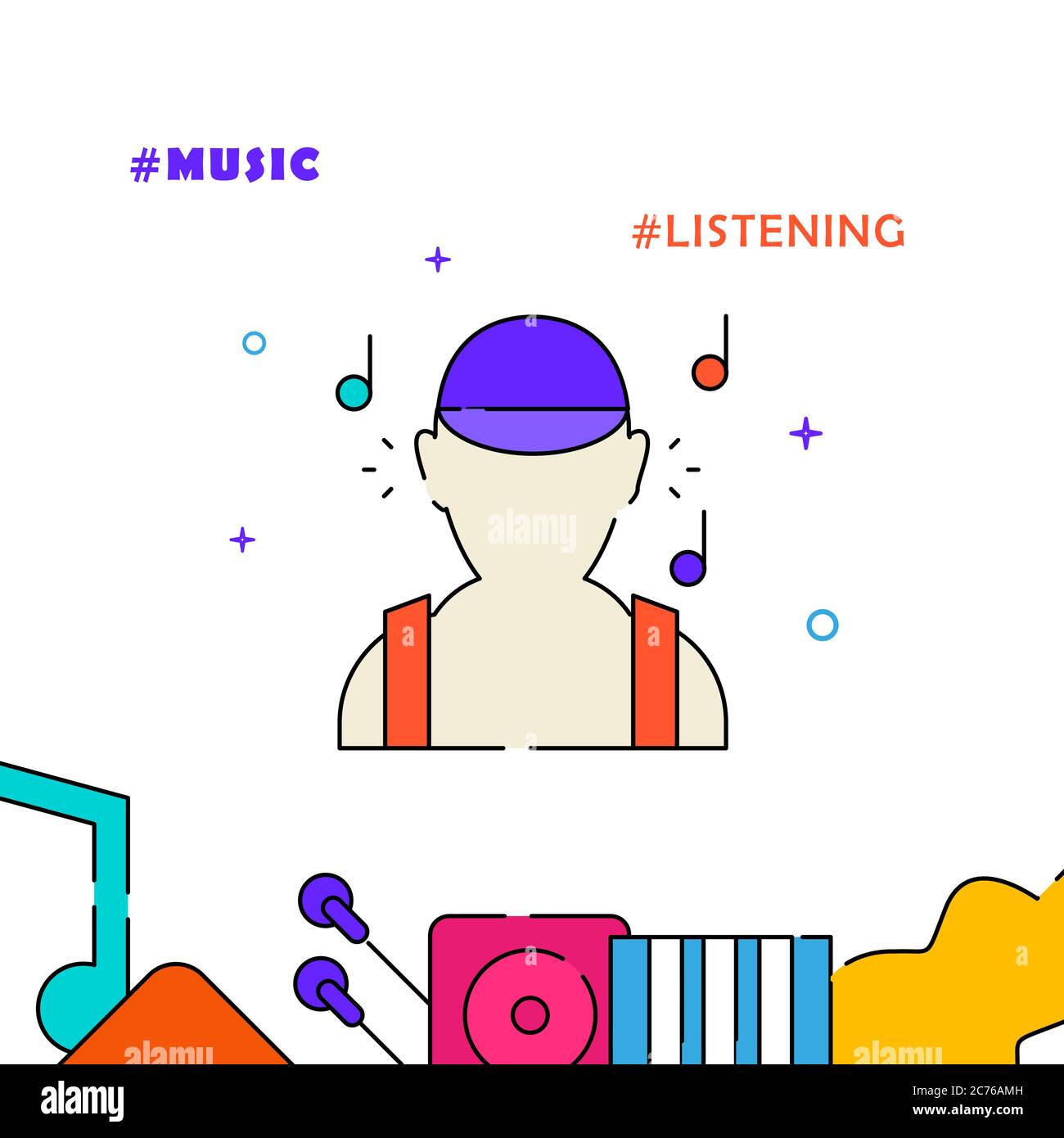 Listening to music filled line icon, simple illustration, related ...