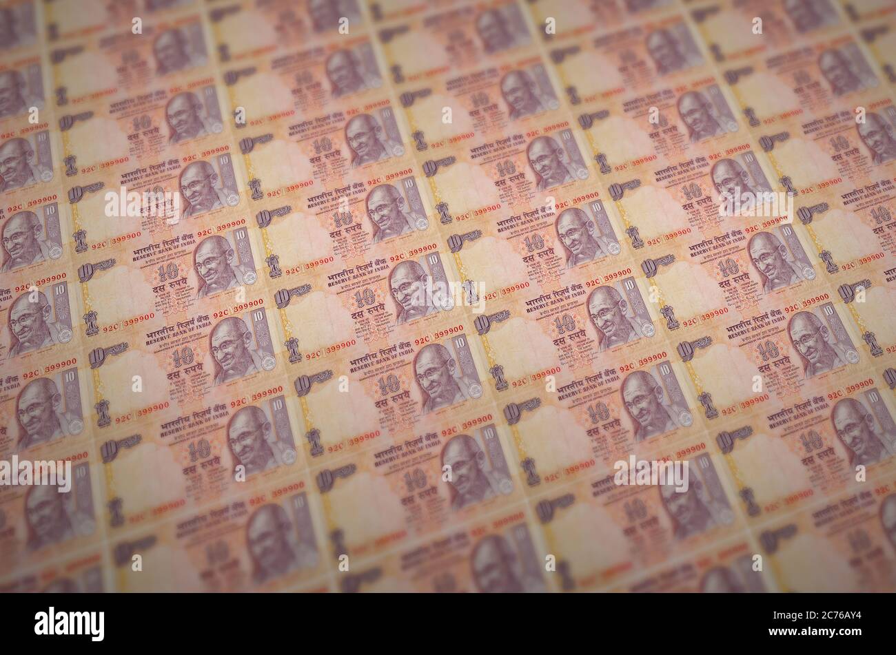 10 Indian rupees bills printed in illegal money production conveyor ...