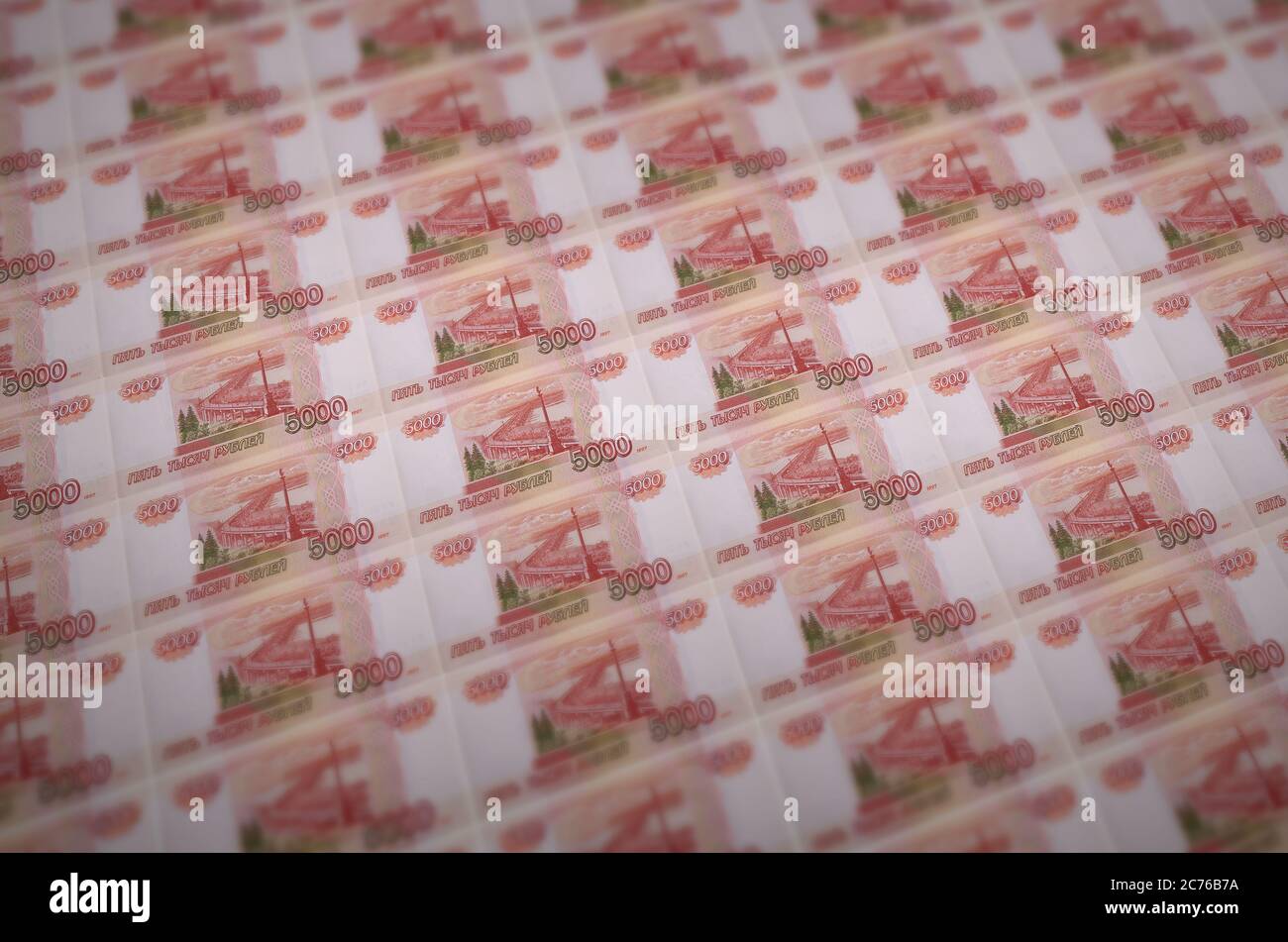 5000 russian rubles bills printed in illegal money production conveyor ...