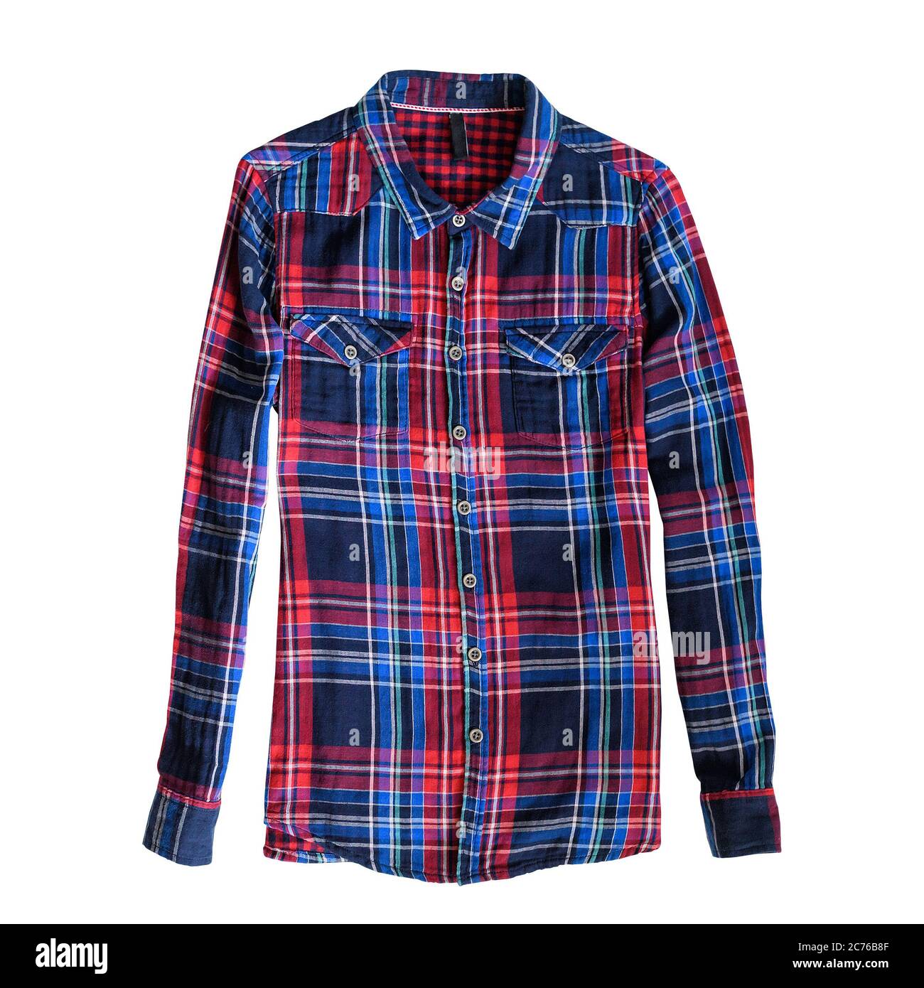 Blue and red checkered shirt. White background. Isolate Stock Photo - Alamy