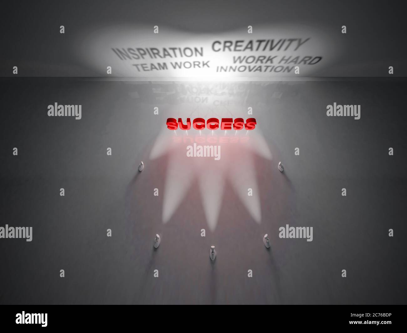 A word "SUCCESS" have shadows as "WORK HARD, CREATIVITY, TEAMWORK ...