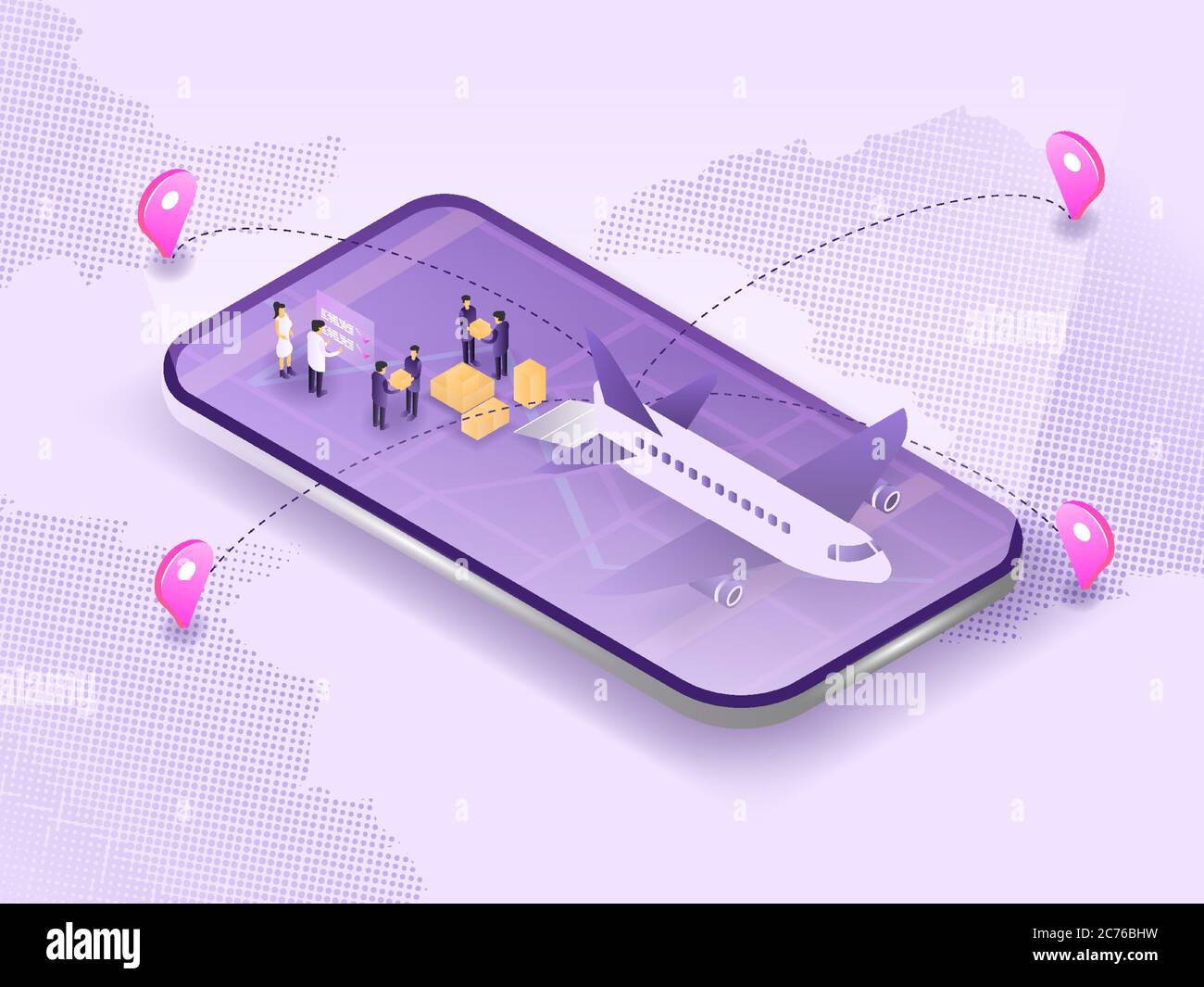 People packaging and sorting the boxes to the cargo plane and using ...