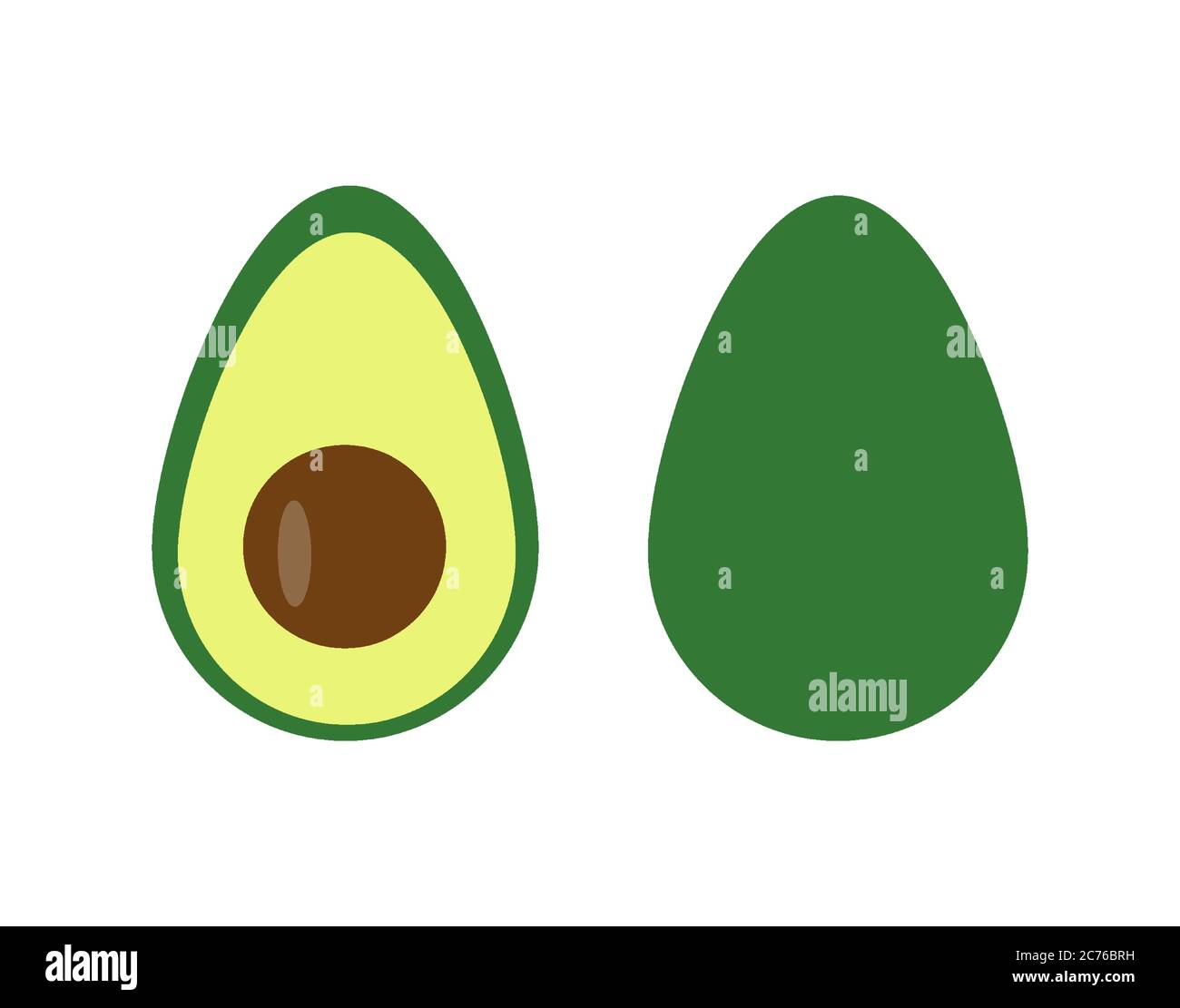 Whole and cut avocado fruit in flat style. Isolated on white background ...