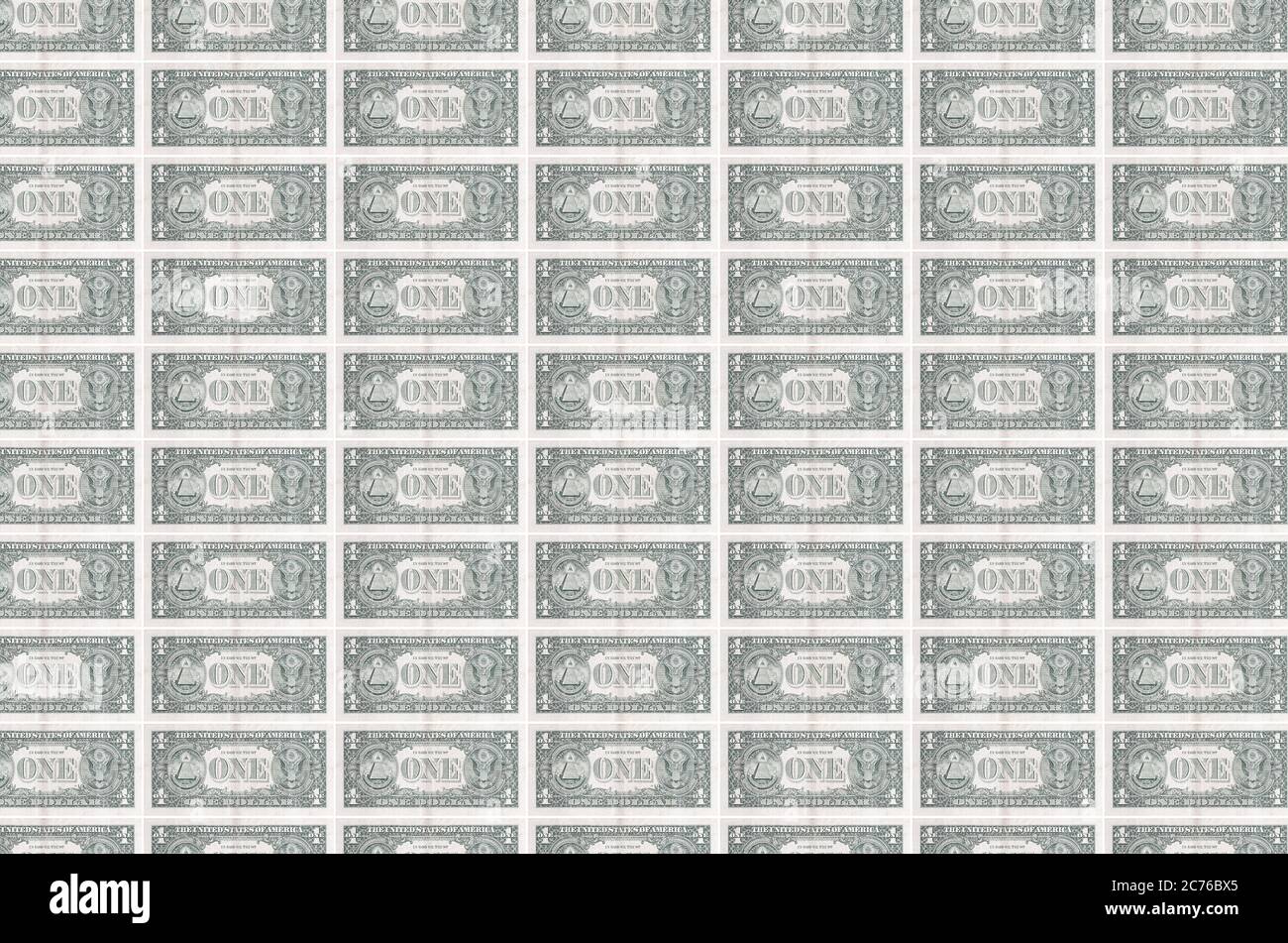 1 US dollar bills printed in money production conveyor. Collage of many ...