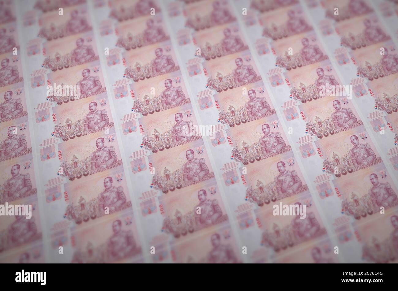 100 Thai Baht bills printed in illegal money production conveyor ...
