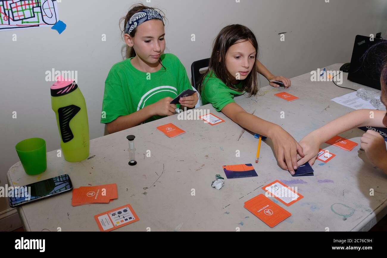 Day Camp.New York. Kids planning card game Stock Photo - Alamy