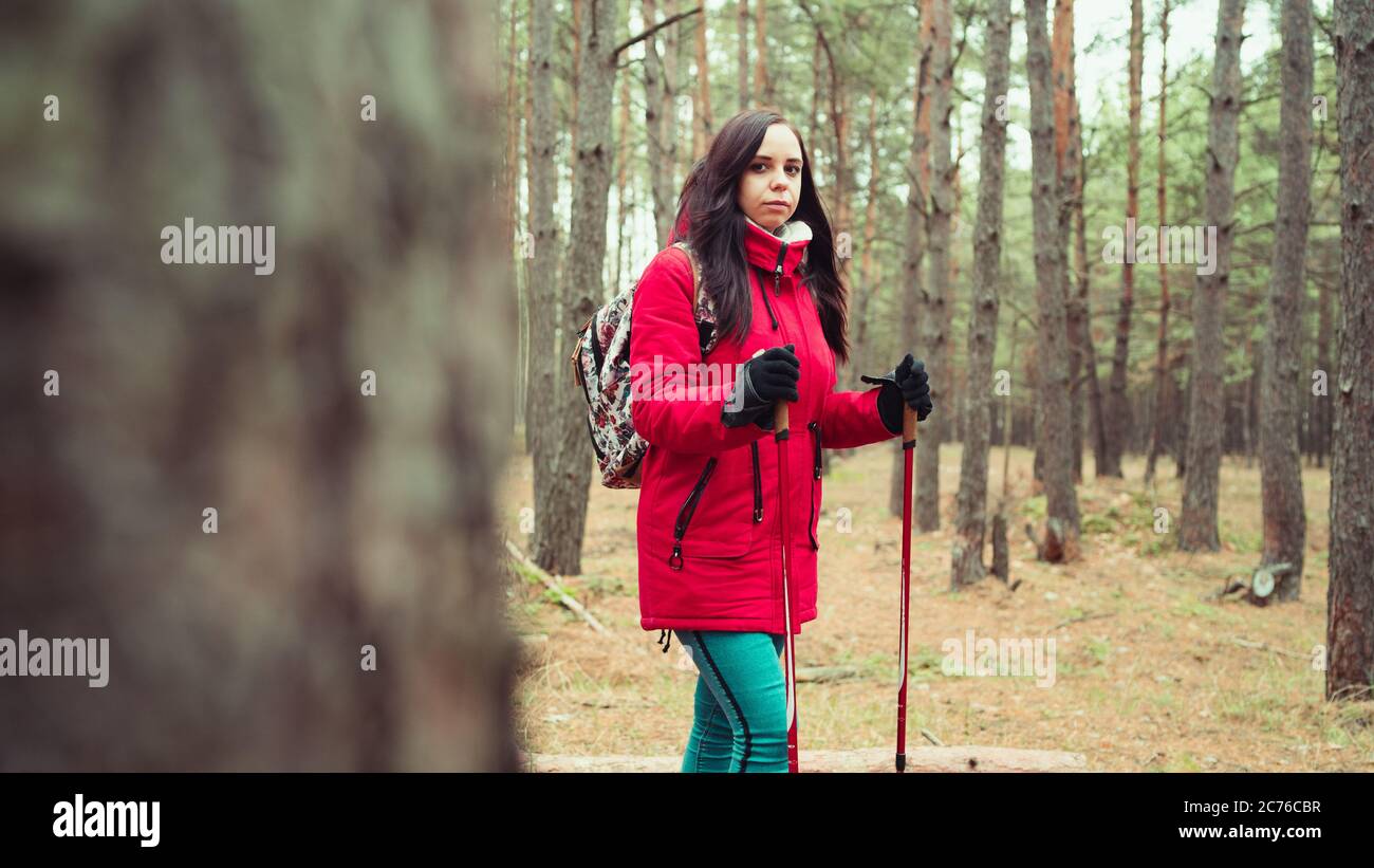 Woman alone walking woods trees happy hi-res stock photography and ...