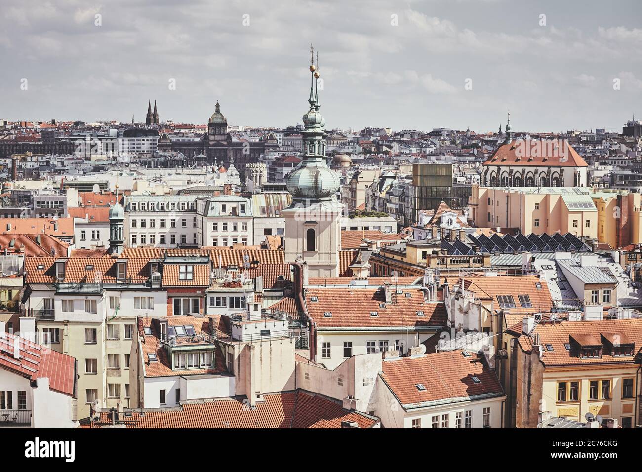 Retro toned picture of Prague cityscape, Czech Republic Stock Photo - Alamy