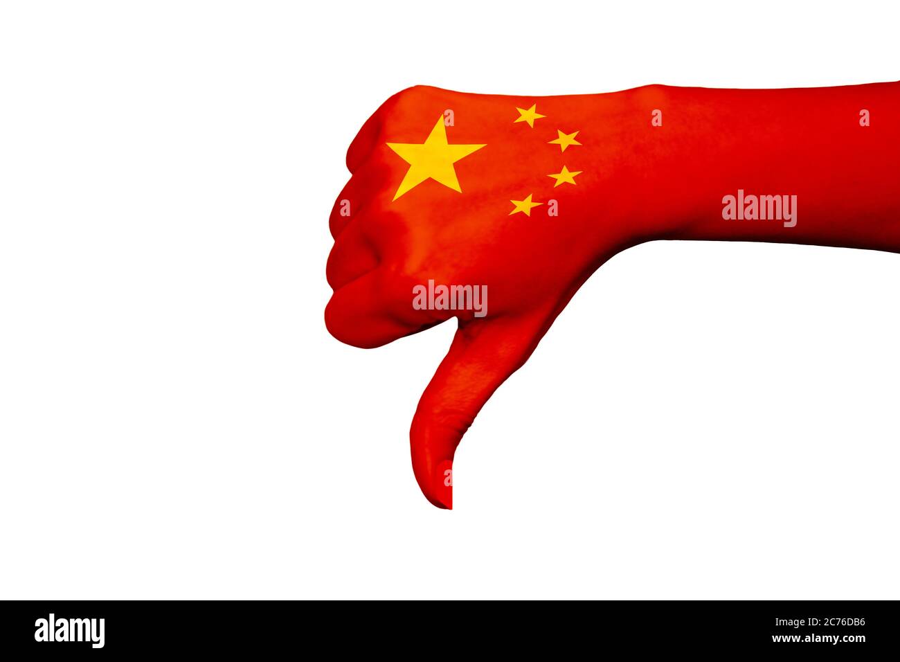 China flag showing thumb down on white isolated background Stock Photo ...
