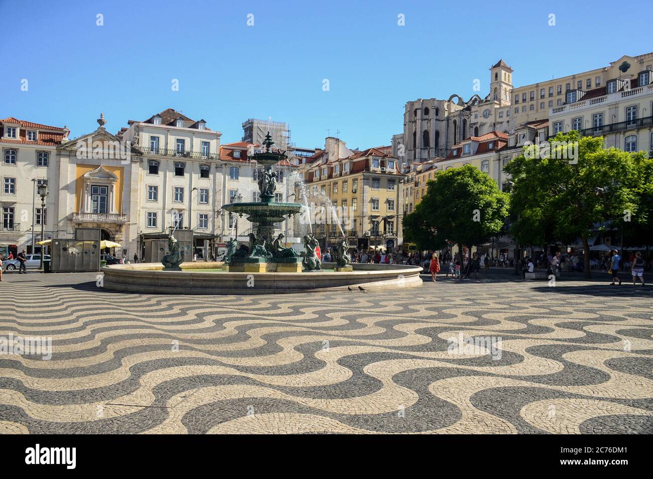 Rossio Square or Pedro IV Square (Praça de D. Pedro IV) with fountain ...