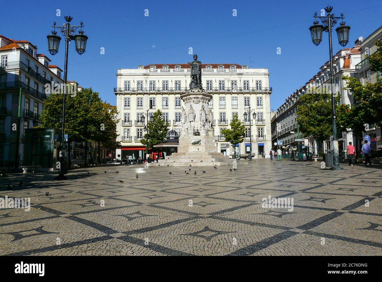 Camoes square with typical portuguese cobblestone hand-made mosaic ...