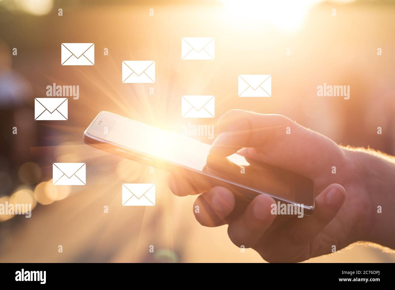 Man uses his Mobile Phone outdoor. Using internet for communication ...