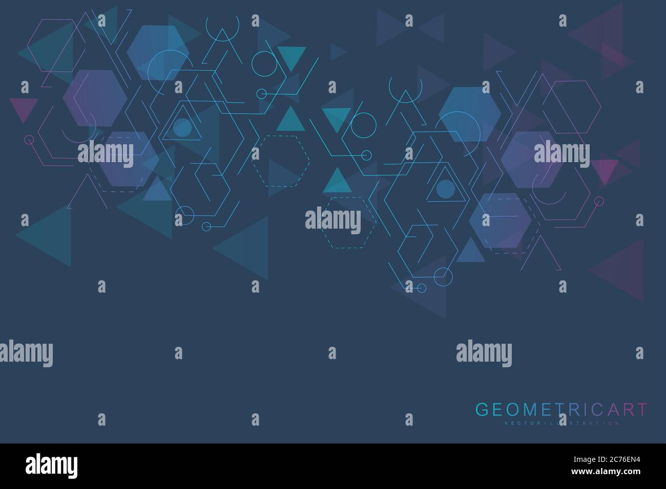 Science network pattern, connecting lines and dots. Technology hexagons ...