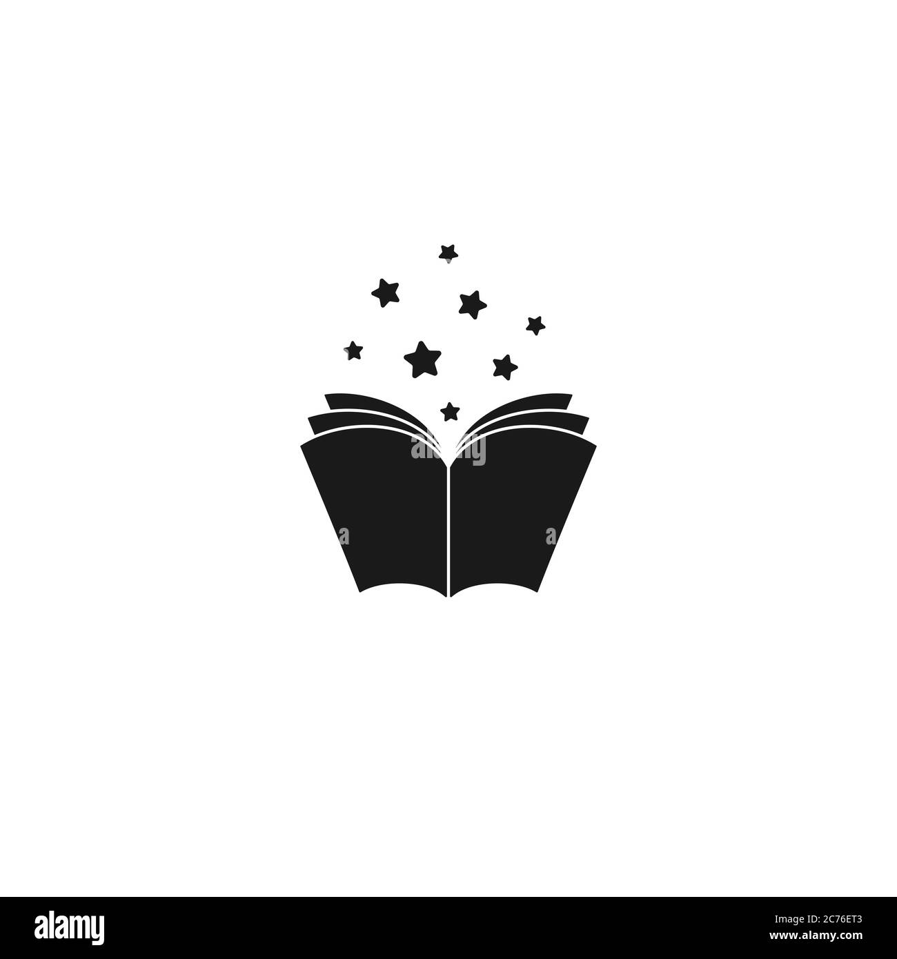Open book with stars or fireworks flying out. Isolated on white ...