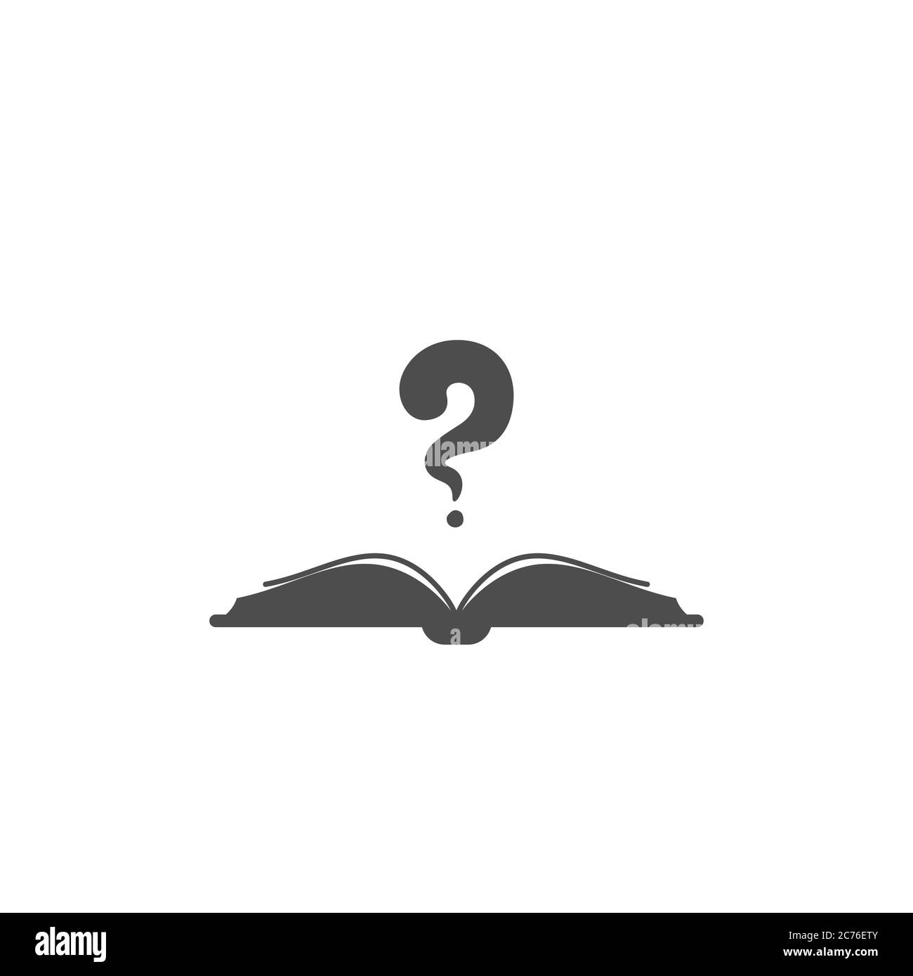 Open black book with black question mark flying out. Isolated on white ...