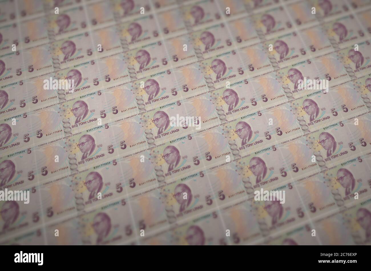 5 Turkish lira bills printed in illegal money production conveyor ...