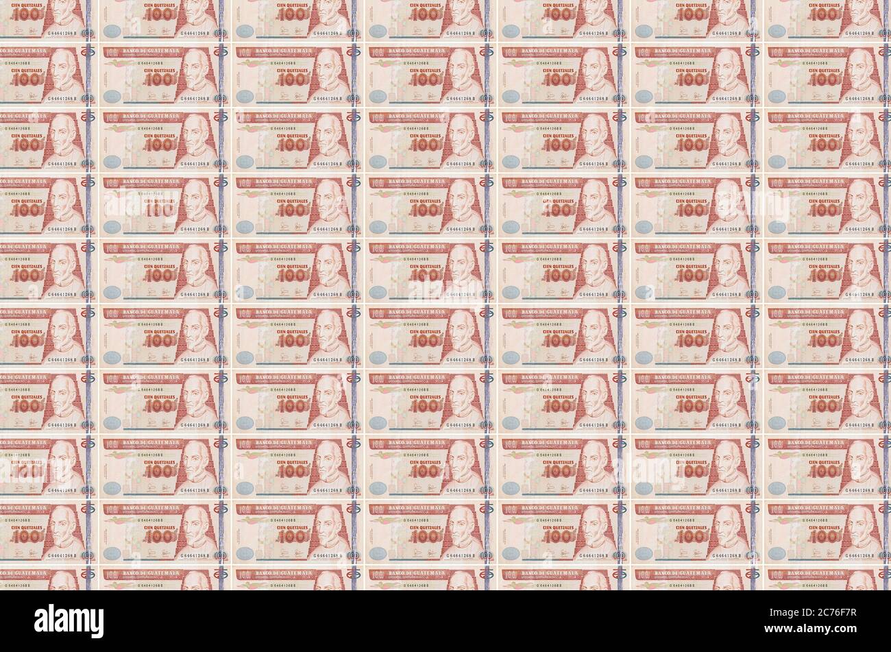 100 Guatemalan quetzales bills printed in money production conveyor ...