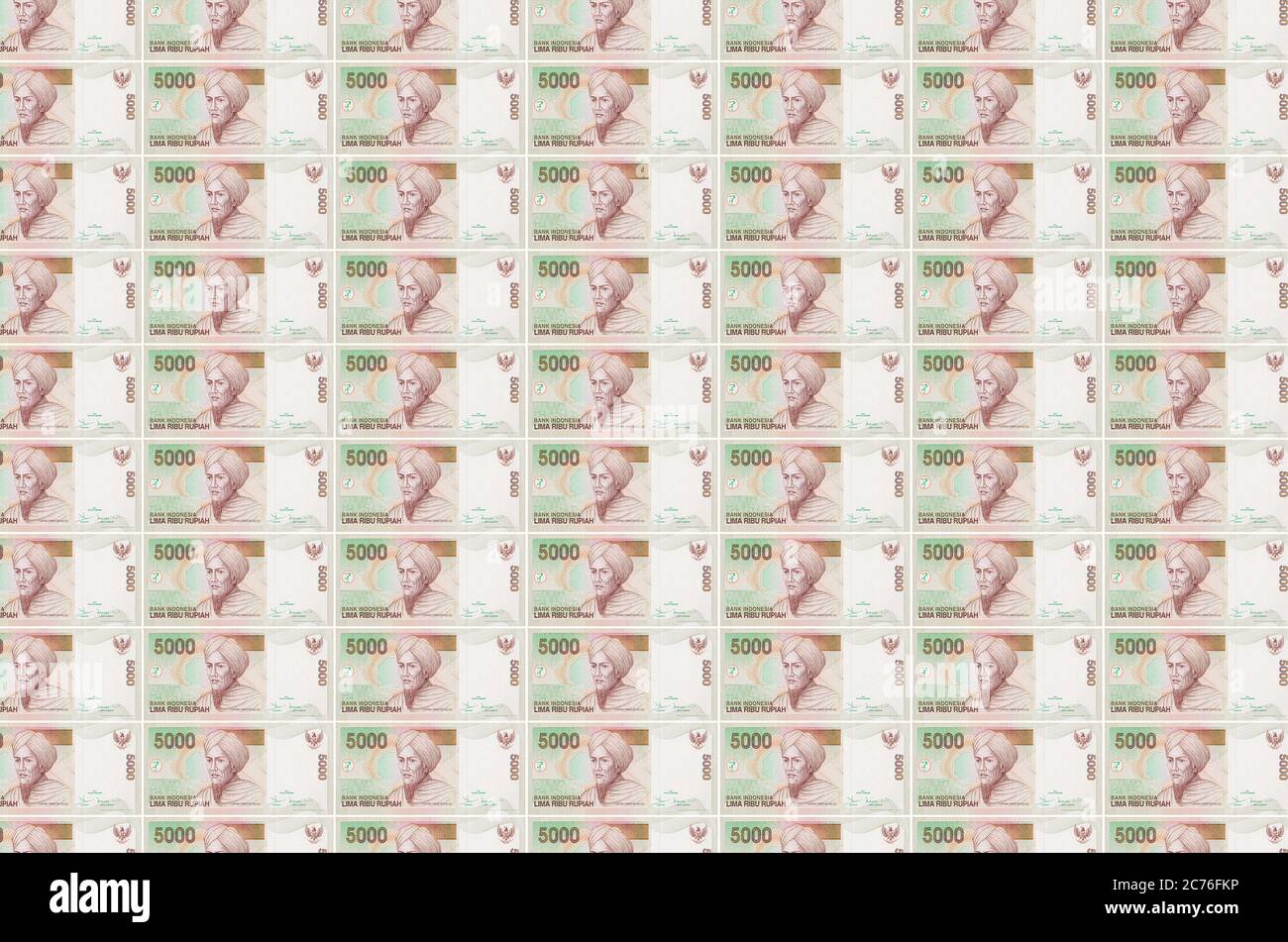 5000 Indonesian rupiah bills printed in money production conveyor ...