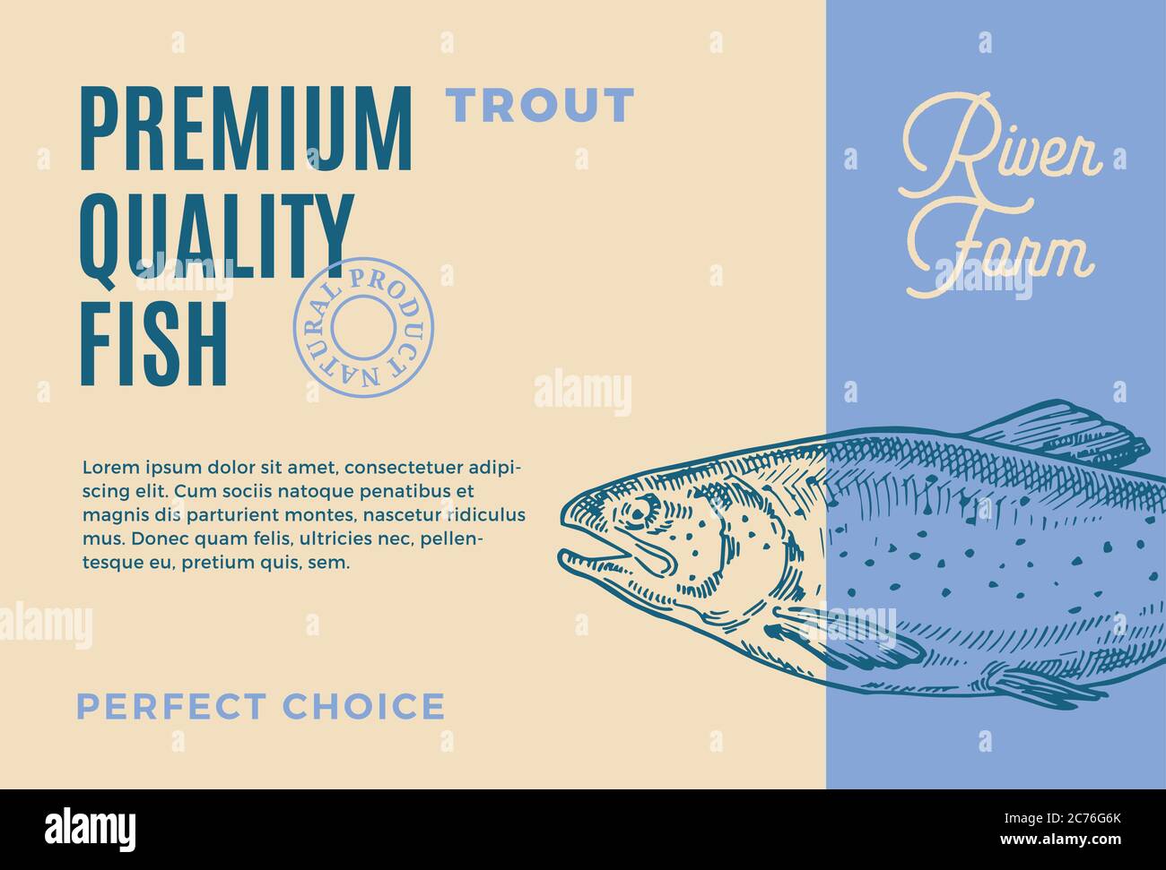 Premium Quality Trout. Abstract Vector Fish Packaging Design or Label ...