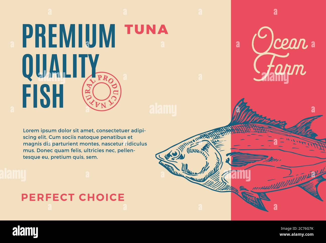Premium Quality Tuna. Abstract Vector Fish Packaging Design or Label ...