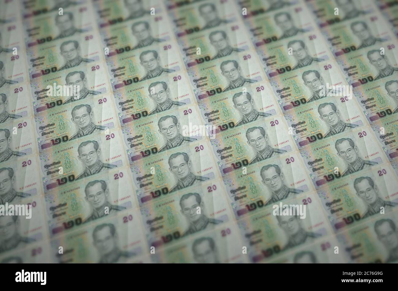 20 Thai Baht bills printed in illegal money production conveyor ...