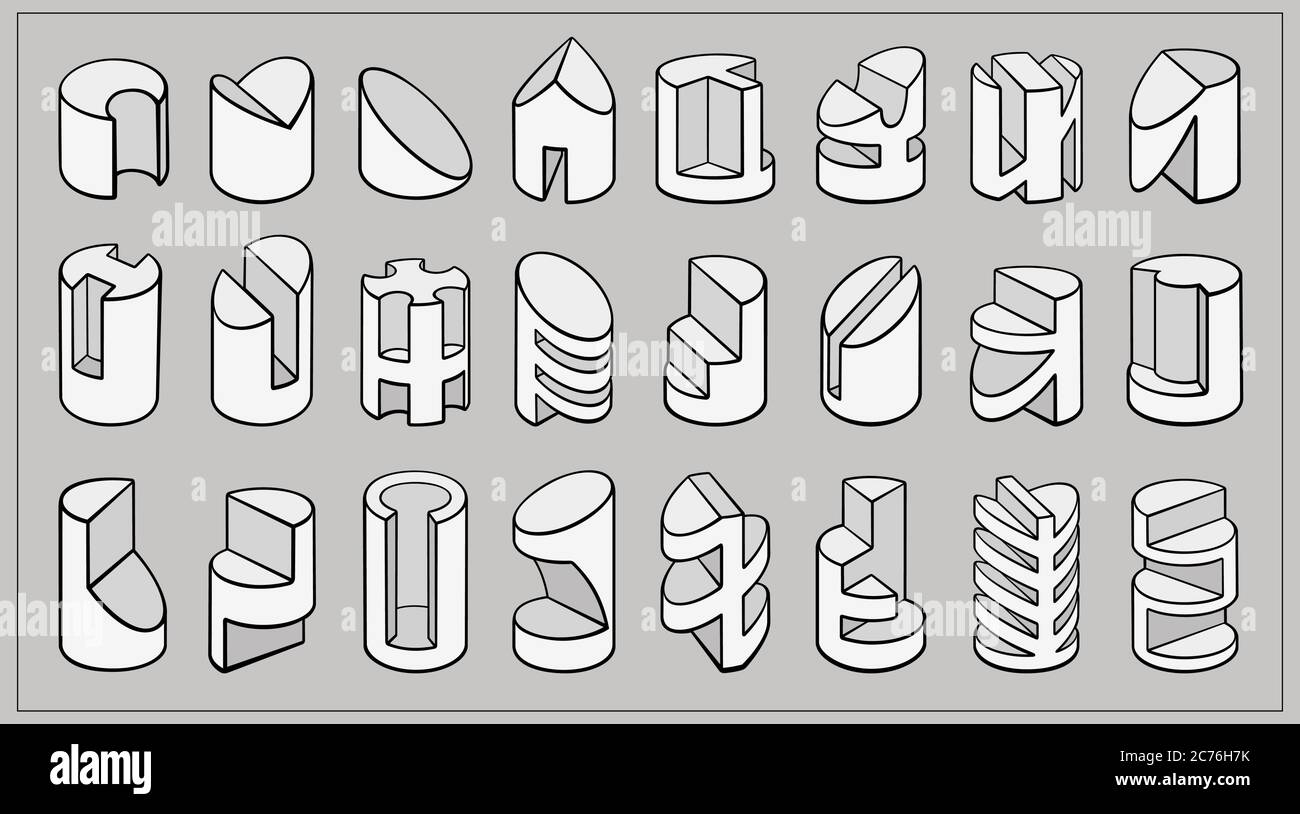 Set of 3D geometric shapes cylinder designs Stock Vector Image & Art ...