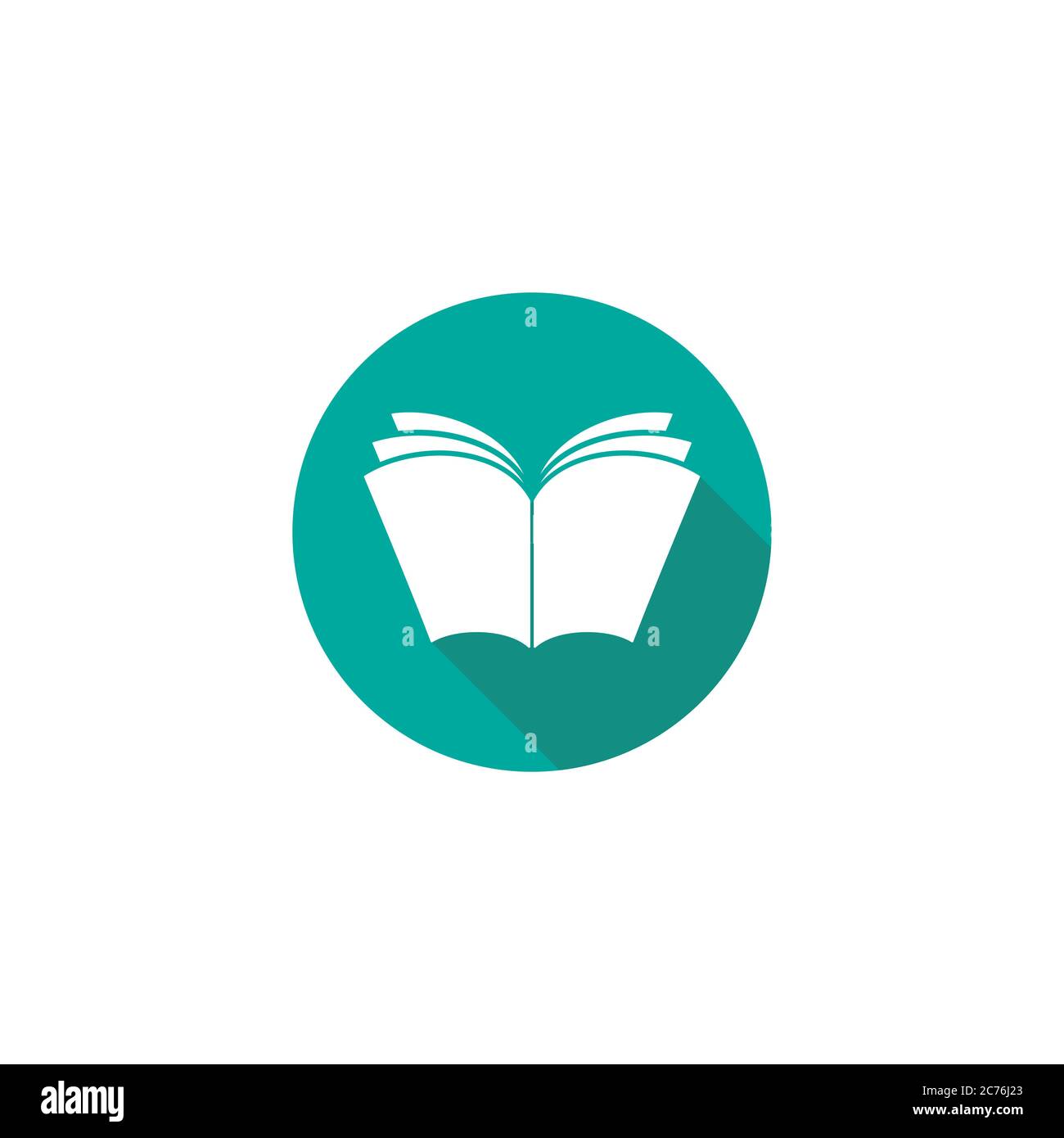 white book with shadow in blue circle. Education icon isolated on white ...
