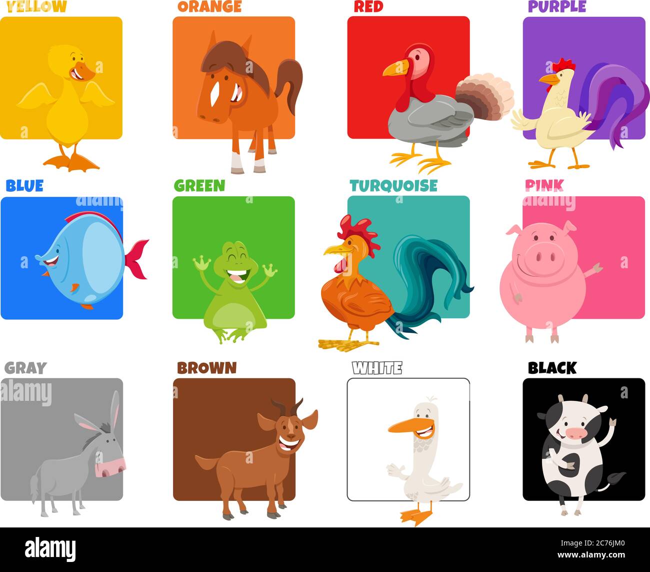 Cartoon Illustration of Basic Colors with Comic Animal Characters ...
