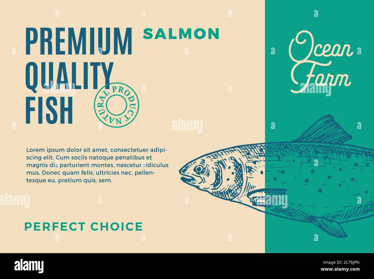 Premium Quality Salmon. Abstract Vector Fish Packaging Design or Label ...