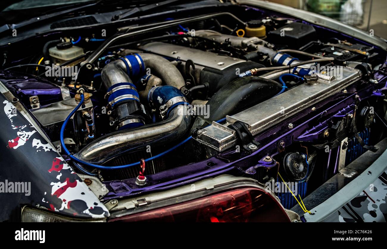 Engine of sport car close up. Modern and sporty look of beautiful ...