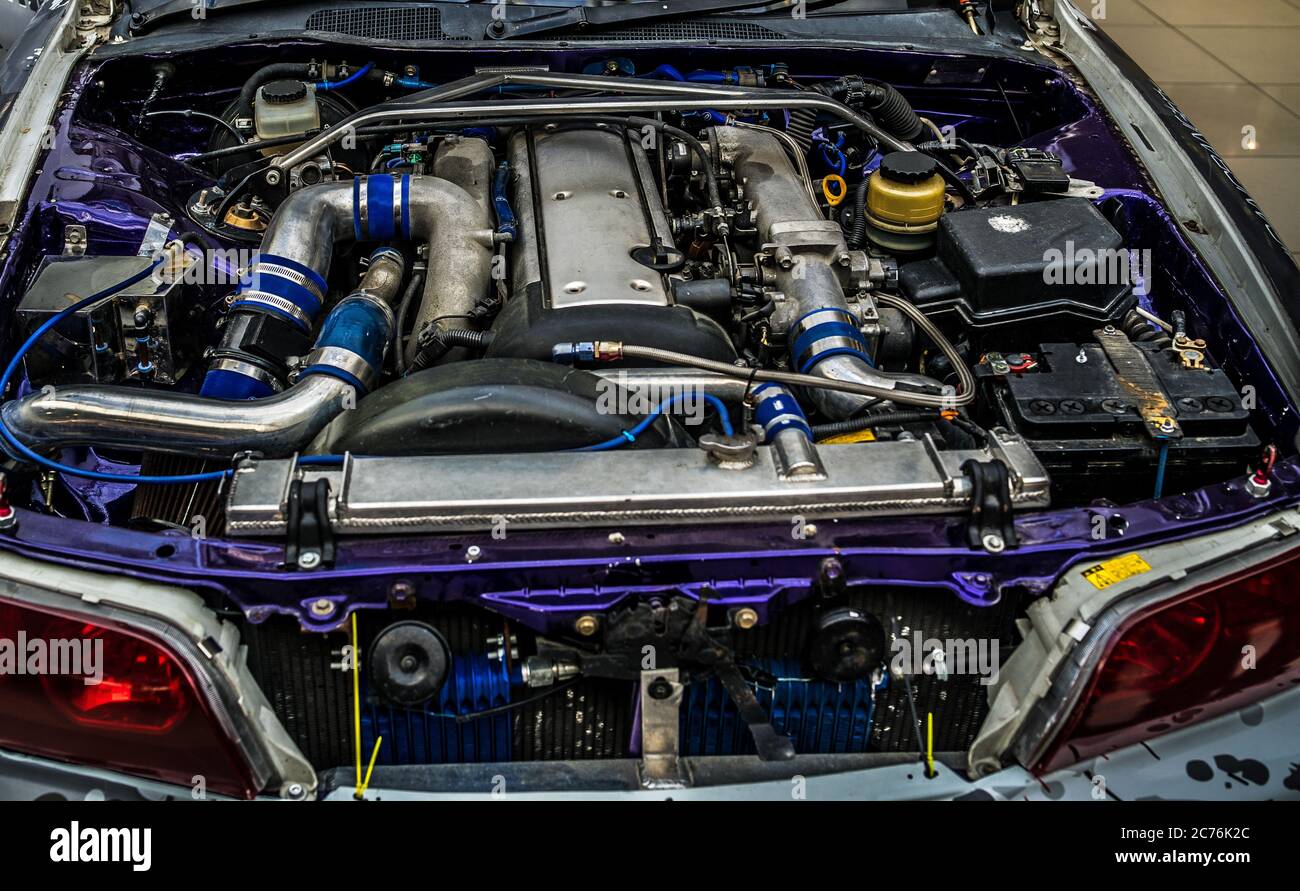 Engine of sport car close up. Modern and sporty look of beautiful ...