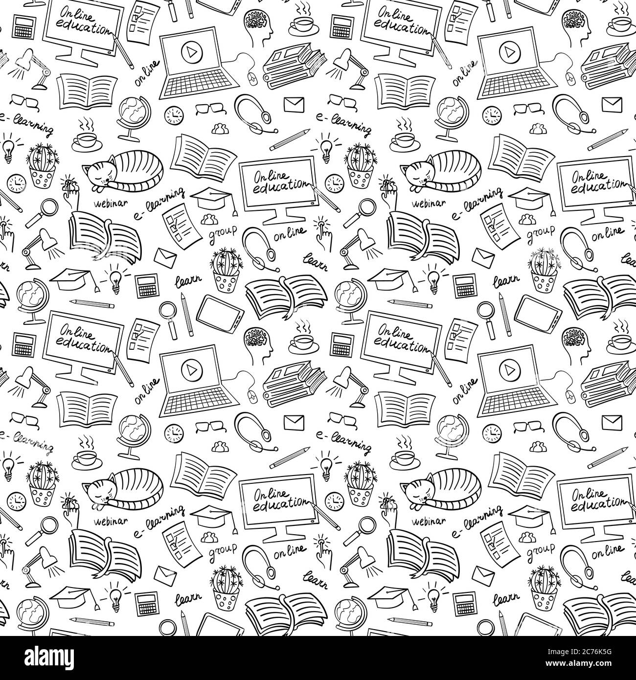 Online education hand drawn seamless pattern. E-learning doodles ...