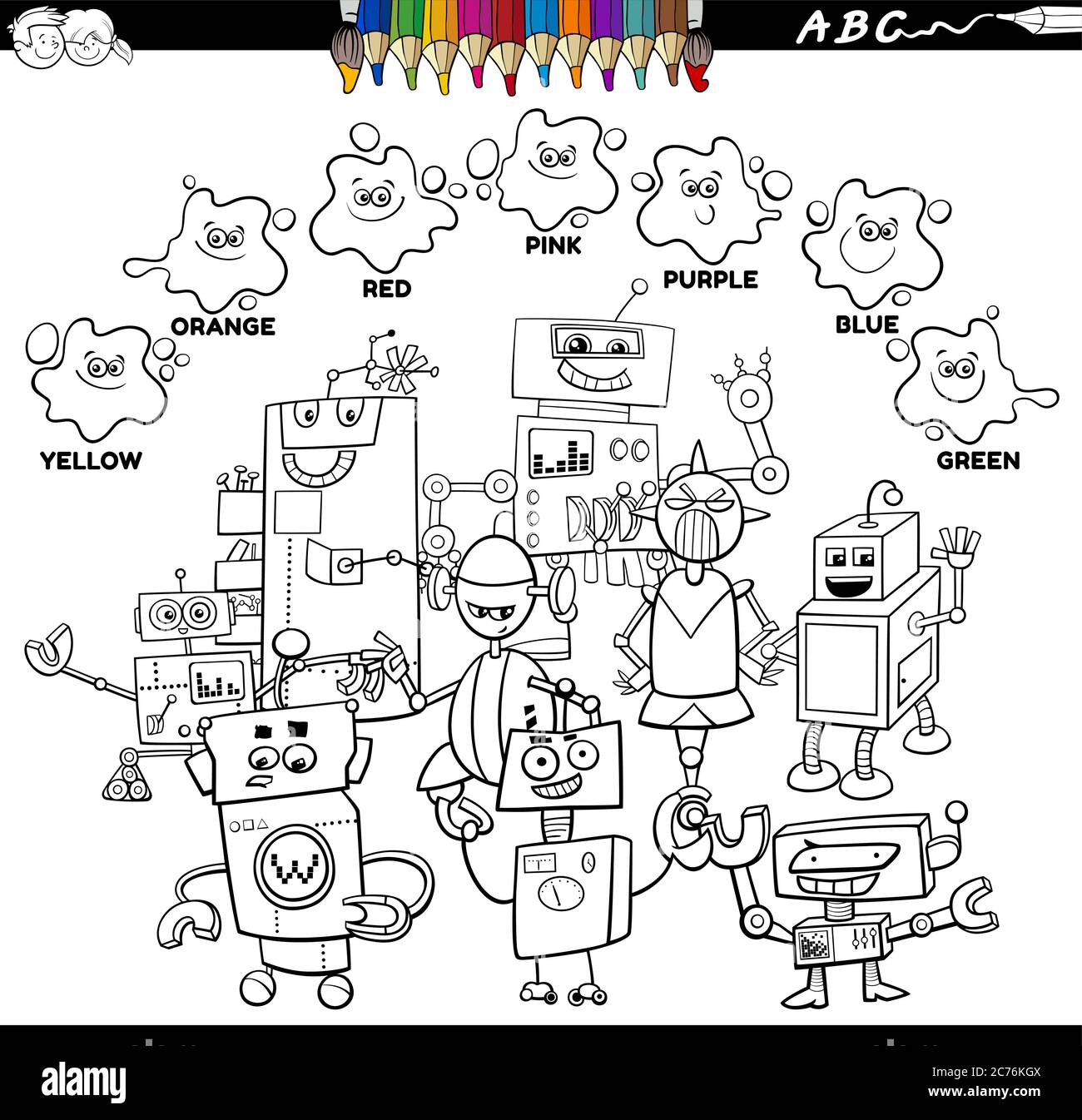 Black and White Educational Cartoon Illustration of Basic Colors with ...