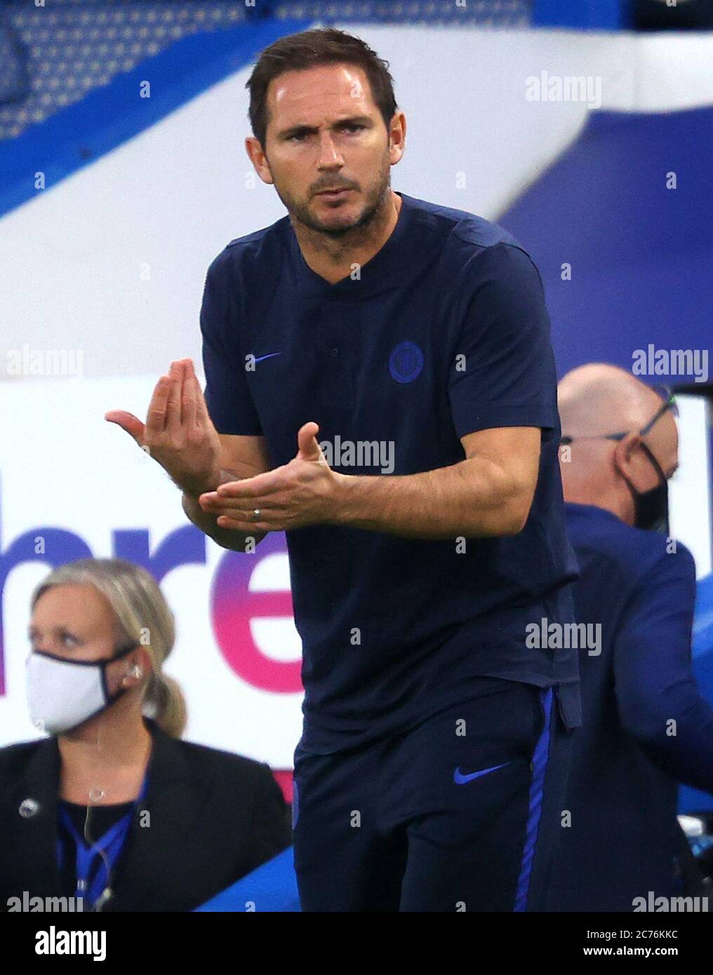 Chelsea manager Frank Lampard instructs his players during the Premier ...