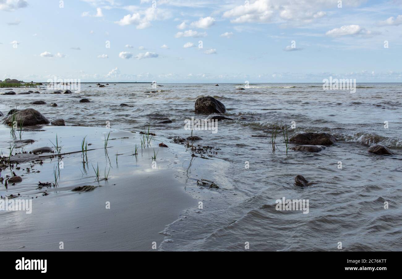 Baltic sea countryside rocky beach view at cloudy day Stock Photo - Alamy