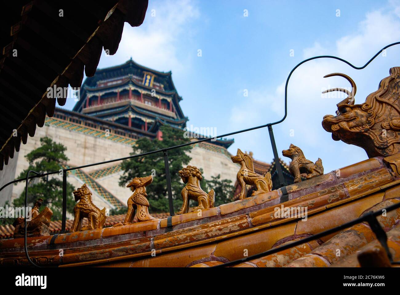 A view on chinese ridge sculptures used at the roofs of the buildings ...