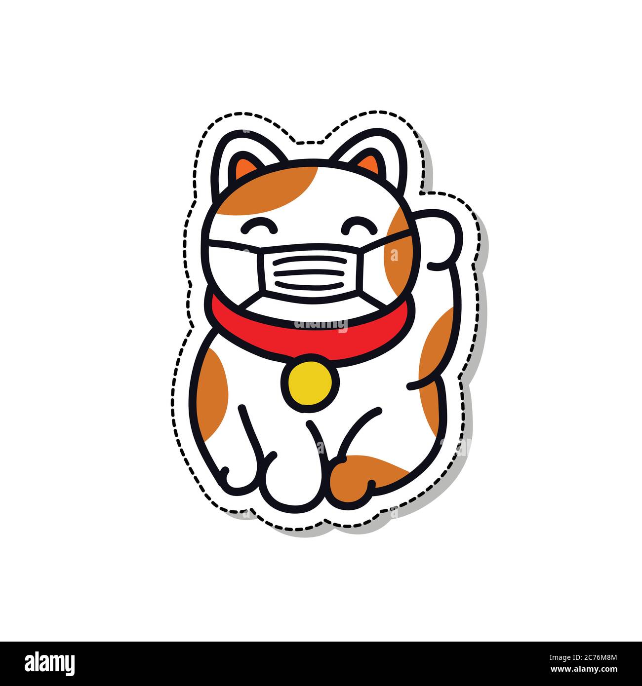 maneki neko in a protective mask doodle icon, vector color illustration ...