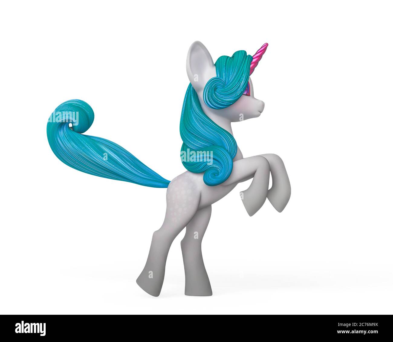 unicorn cartoon is prancing side view in white background, 3d ...