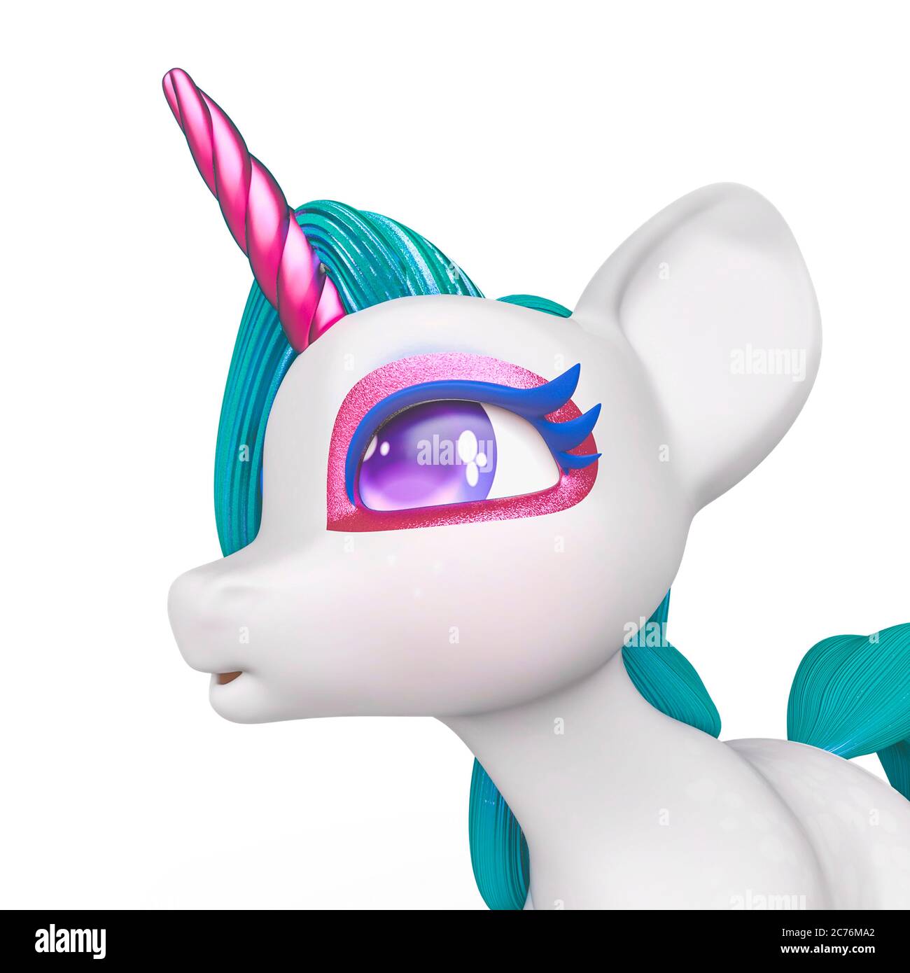 unicorn cartoon is walking side close up view in white background, 3d ...